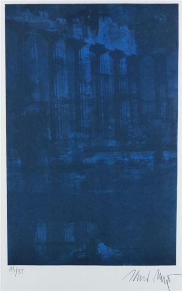 Heiner Meyer | Meyer, Heiner: Ohne Titel (Tempelanlagen in blau) (1953) | MutualArt
