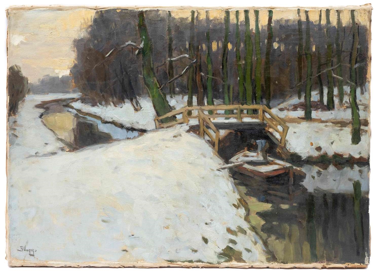 Bernadus Viegers | A snowy forest ditch in the late afternoon | MutualArt