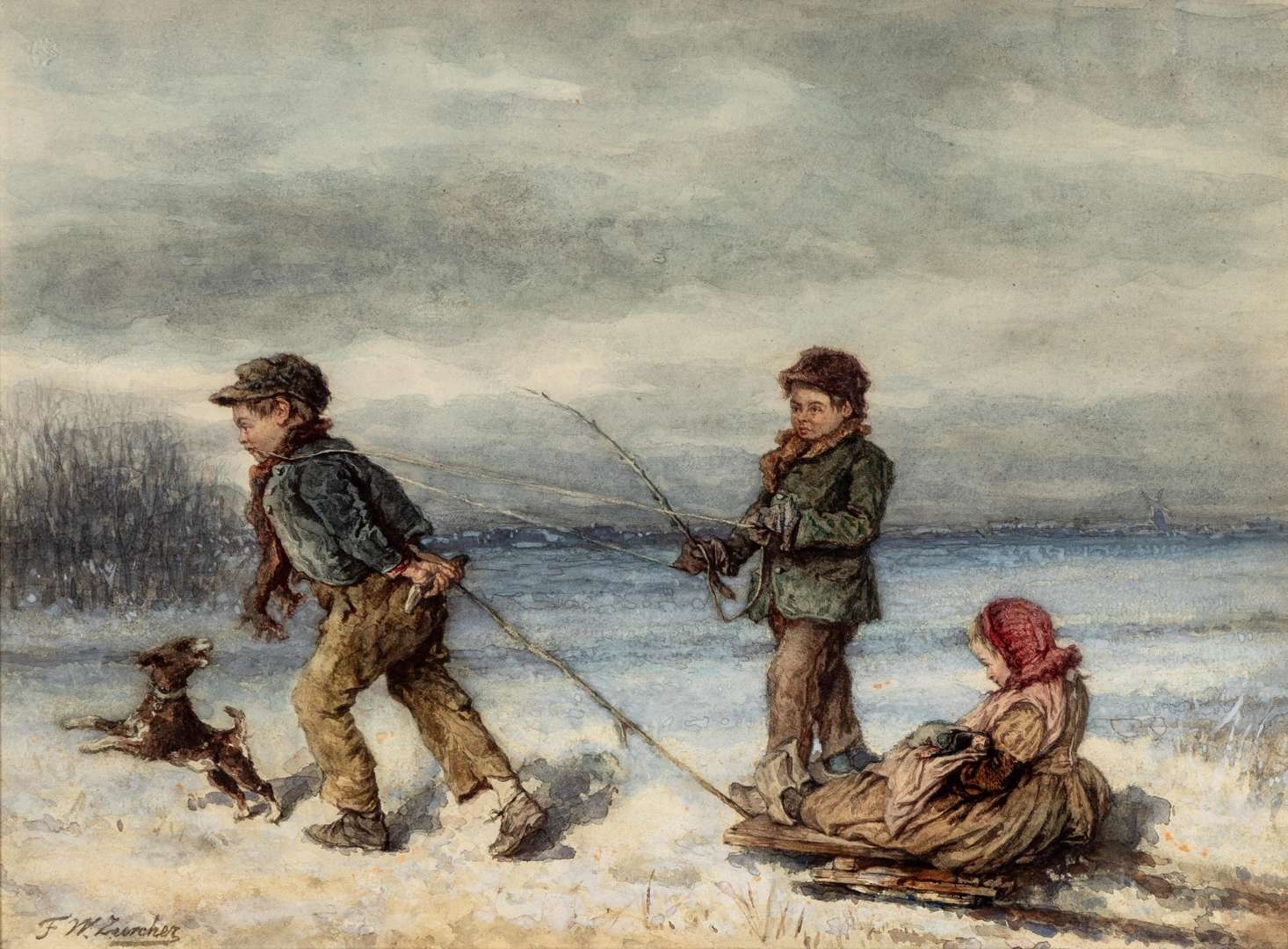 Frederik Willem Zürcher | Children playing horsey | MutualArt