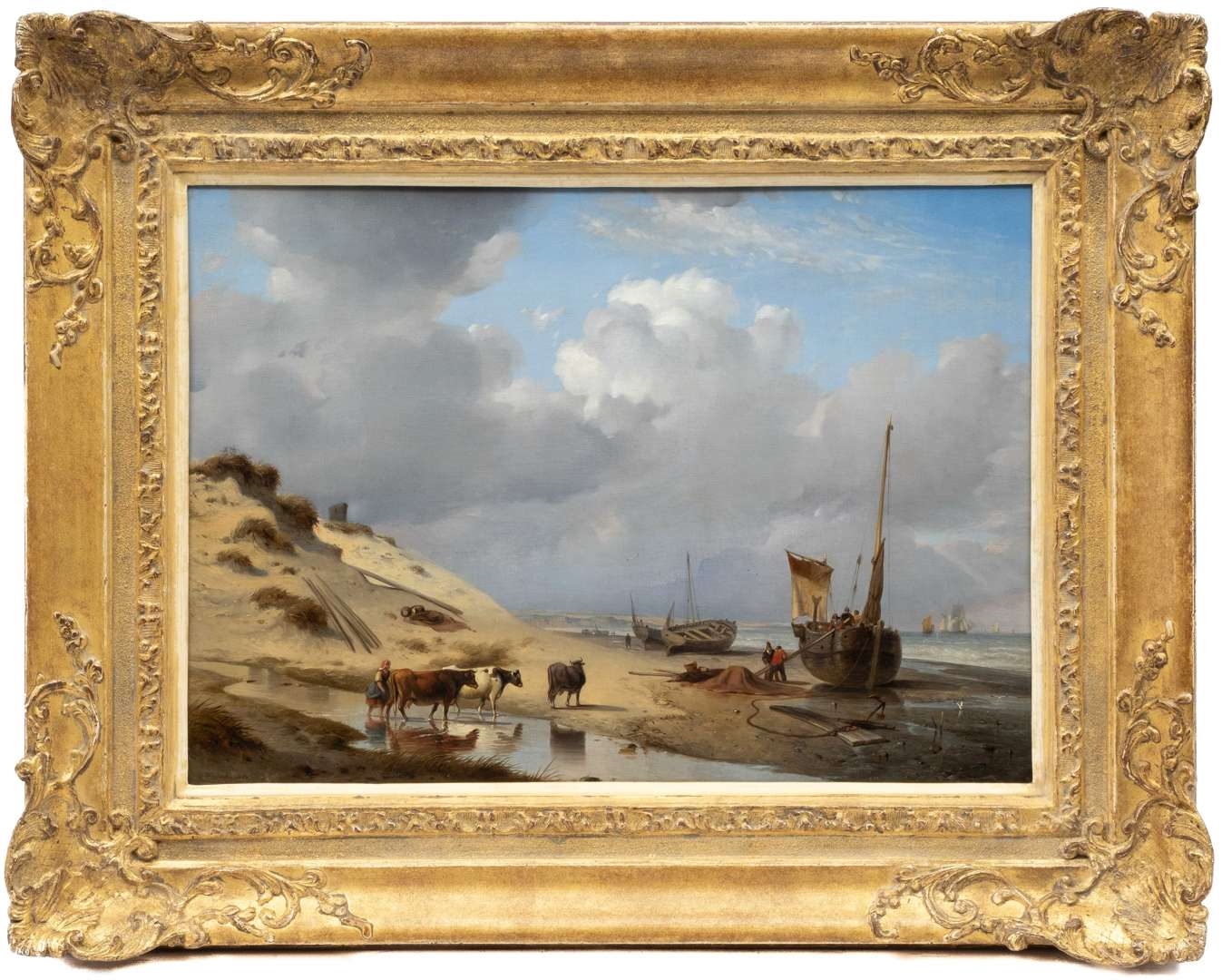 Alexandre T. Francia | A Dutch beach scene with a cowherdess and ...