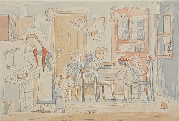 Jan Knap | Maria mit Jesus in der Küche (1949) | MutualArt