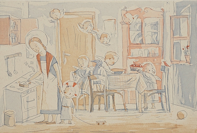 Jan Knap | Maria mit Jesus in der Küche (1949) | MutualArt