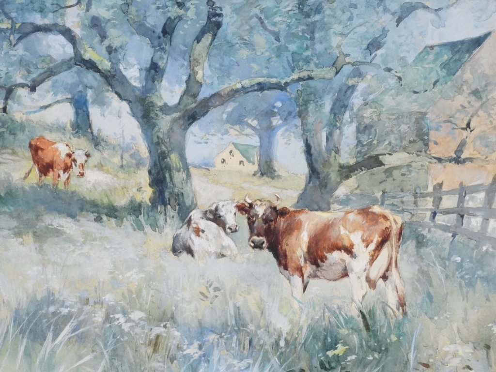 Charles Chase Emerson | Charles Chase Emerson Grazing Cows WC Painting ...