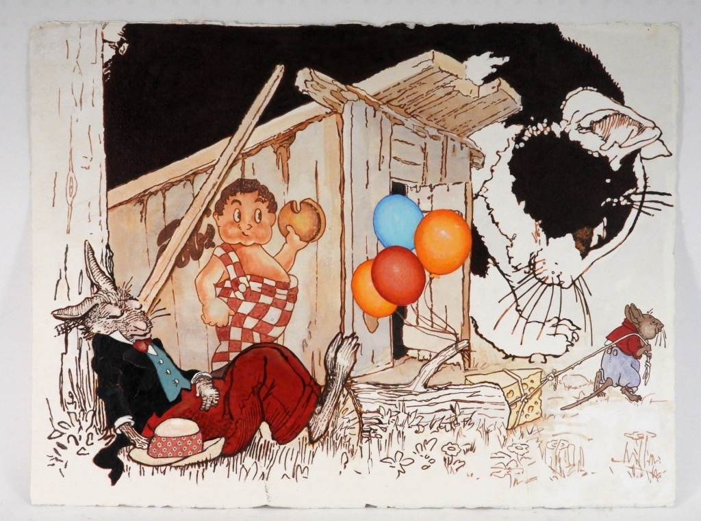 Mary Snowden | Mary Snowden Cat & Mouse WC Illustration Painting (1940 ...