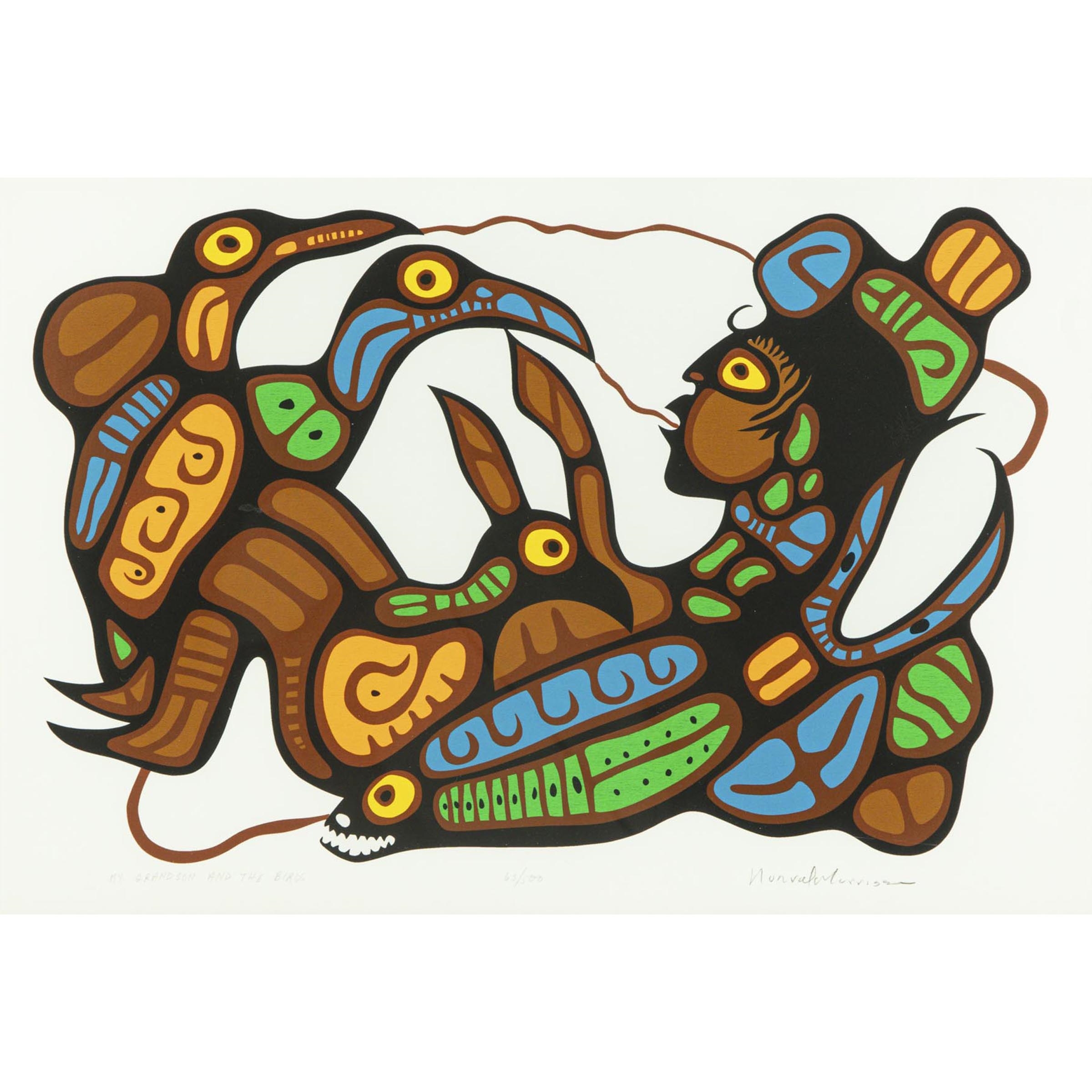 Norval Morrisseau | MY GRANDSON AND THE BIRDS | MutualArt