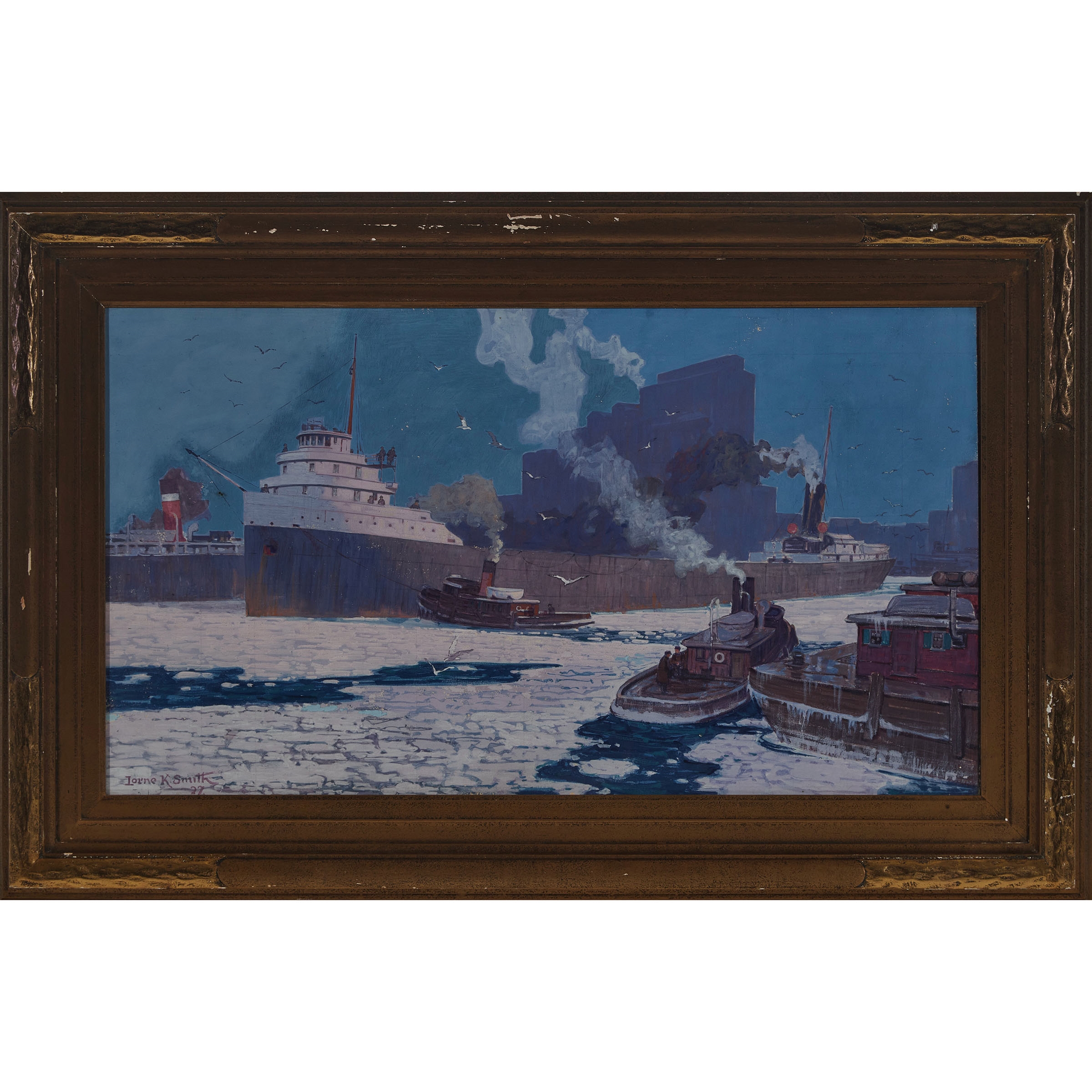 Lorne Kidd Smith | HARBOUR SCENE WITH SHIPPING AND TUG BOATS | MutualArt