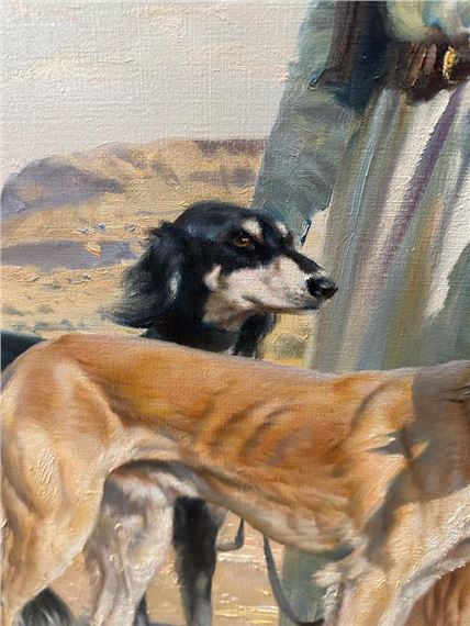 Donald Grant | An oil on canvas of a middle Eastern hunter and his dogs ...