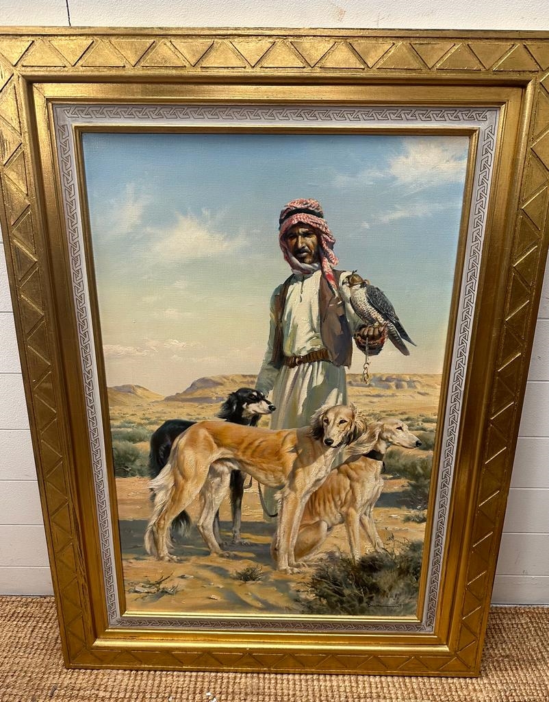 Donald Grant | An oil on canvas of a middle Eastern hunter and his dogs ...