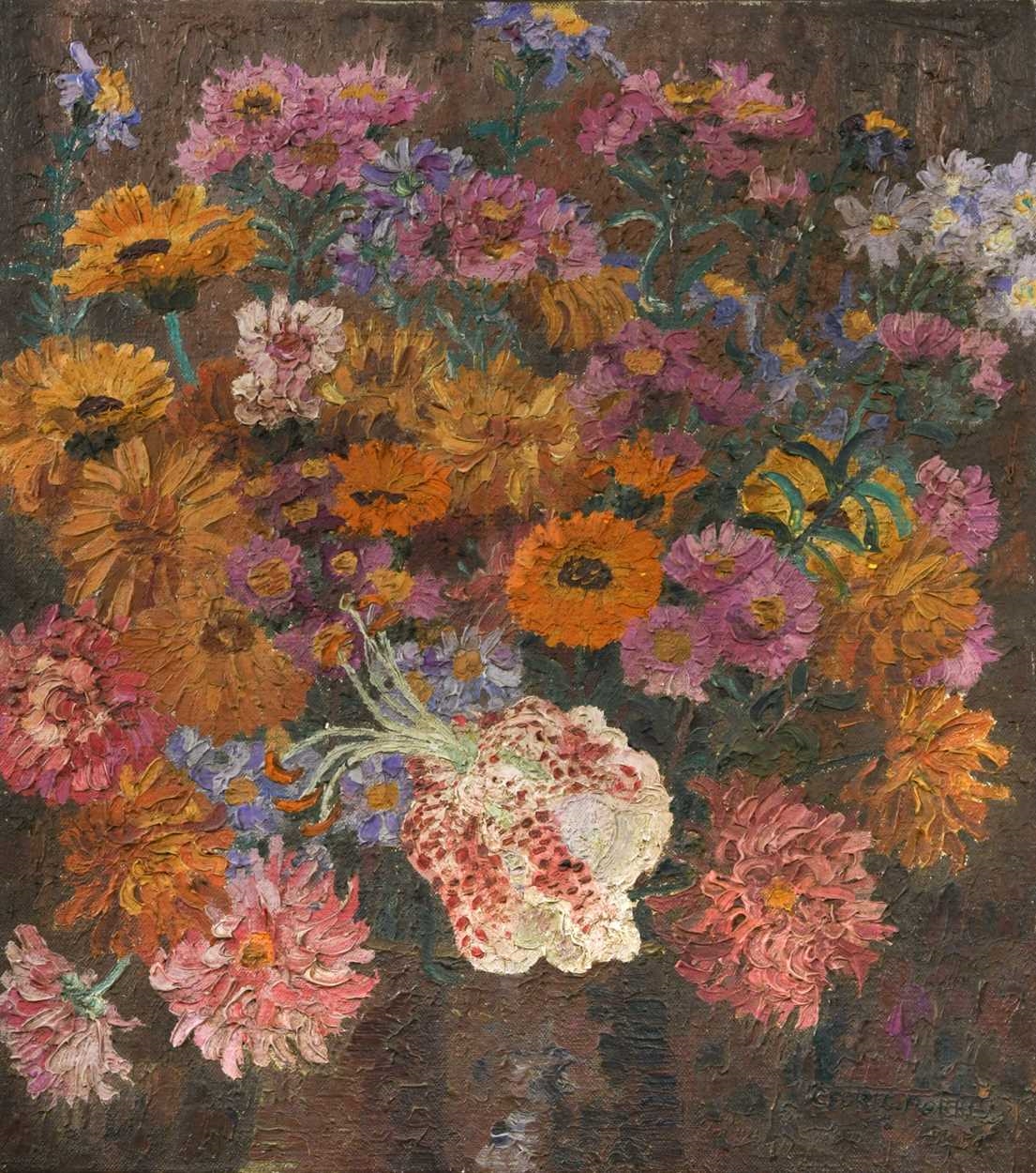 Sir Cedric Morris | Still Life with Flowers and a Butterfly in a Glazed ...