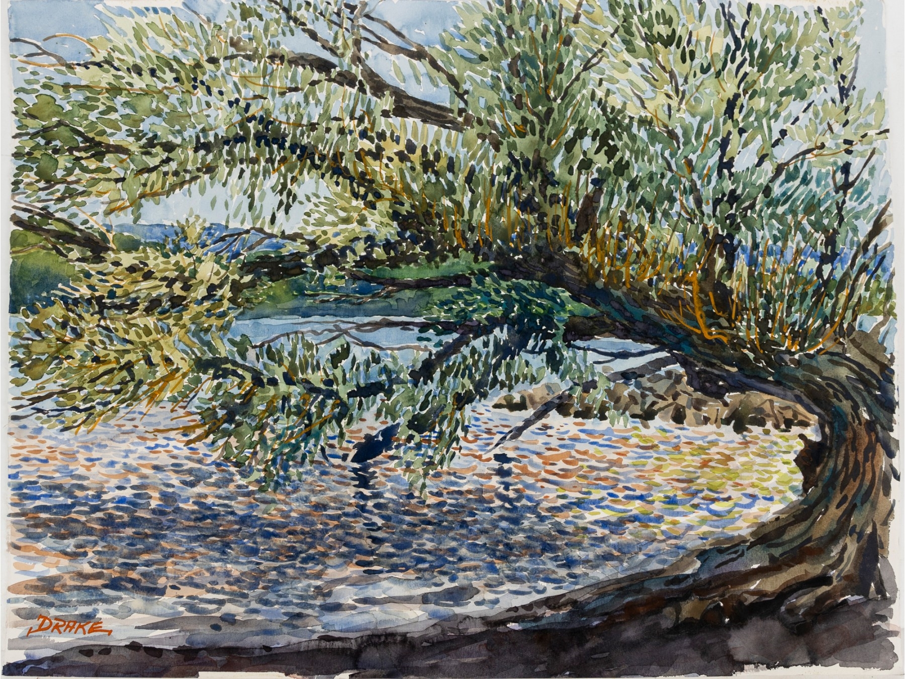 William L. Drake | Watercolor On Paper Mountain Lake Landscape ...