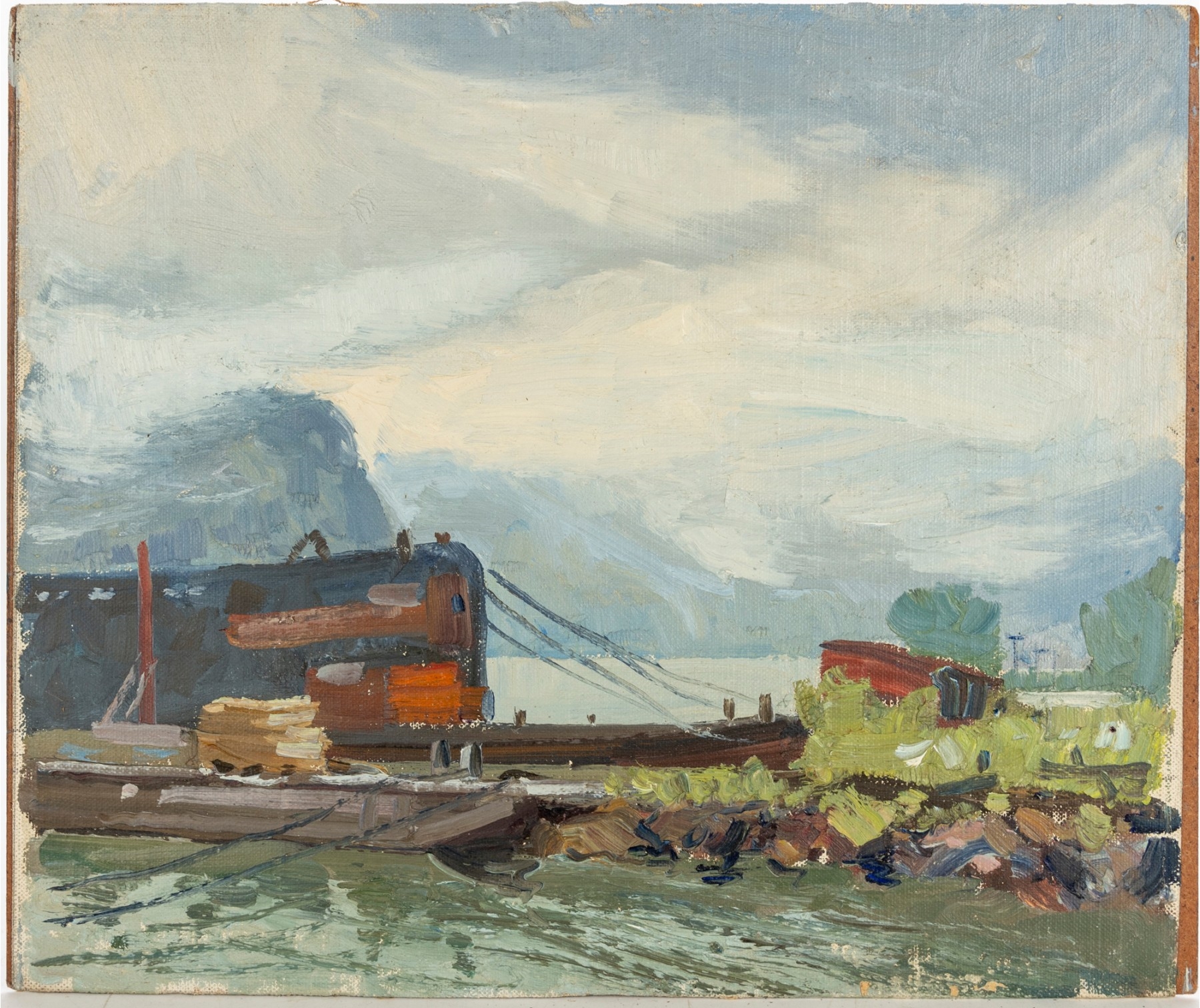 William Alexander Drake | Oil On Mason Board Wharf Scene - Unframed ...