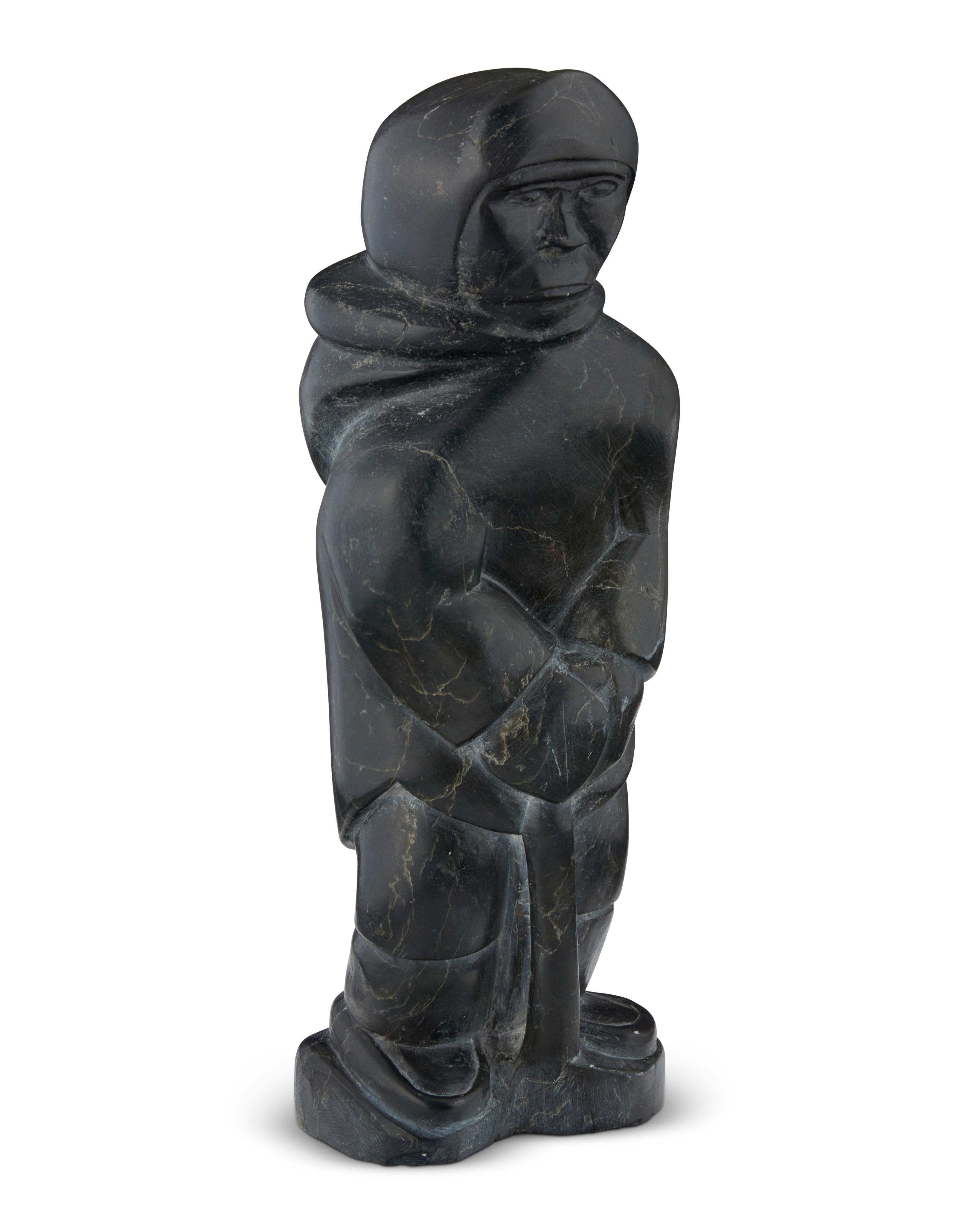 Elijassiapik | Carved figure leaning on pole | MutualArt