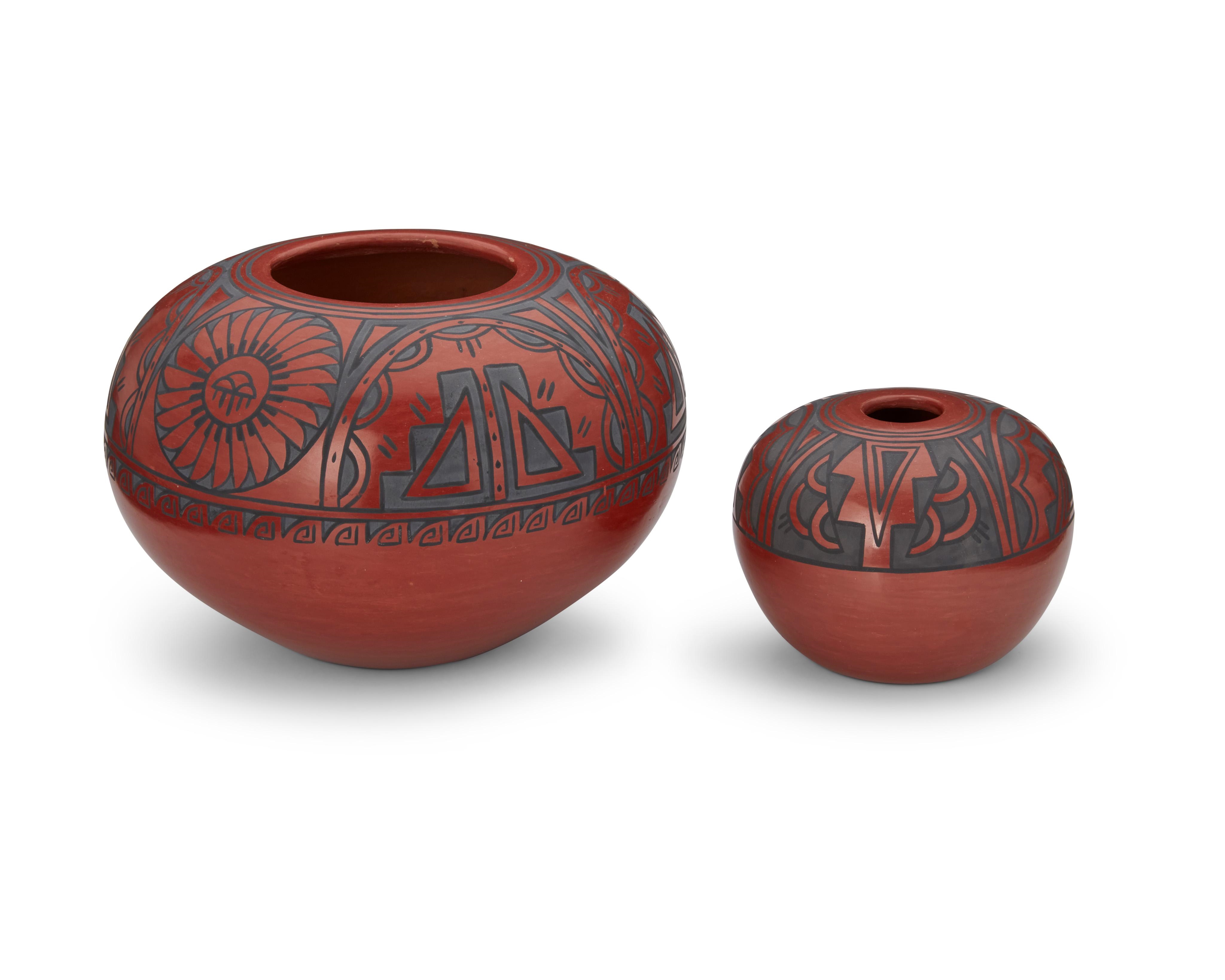 Minnie Vigil | Two redware pottery vessels, Mid/late 20th century (Late 20th Century) | MutualArt