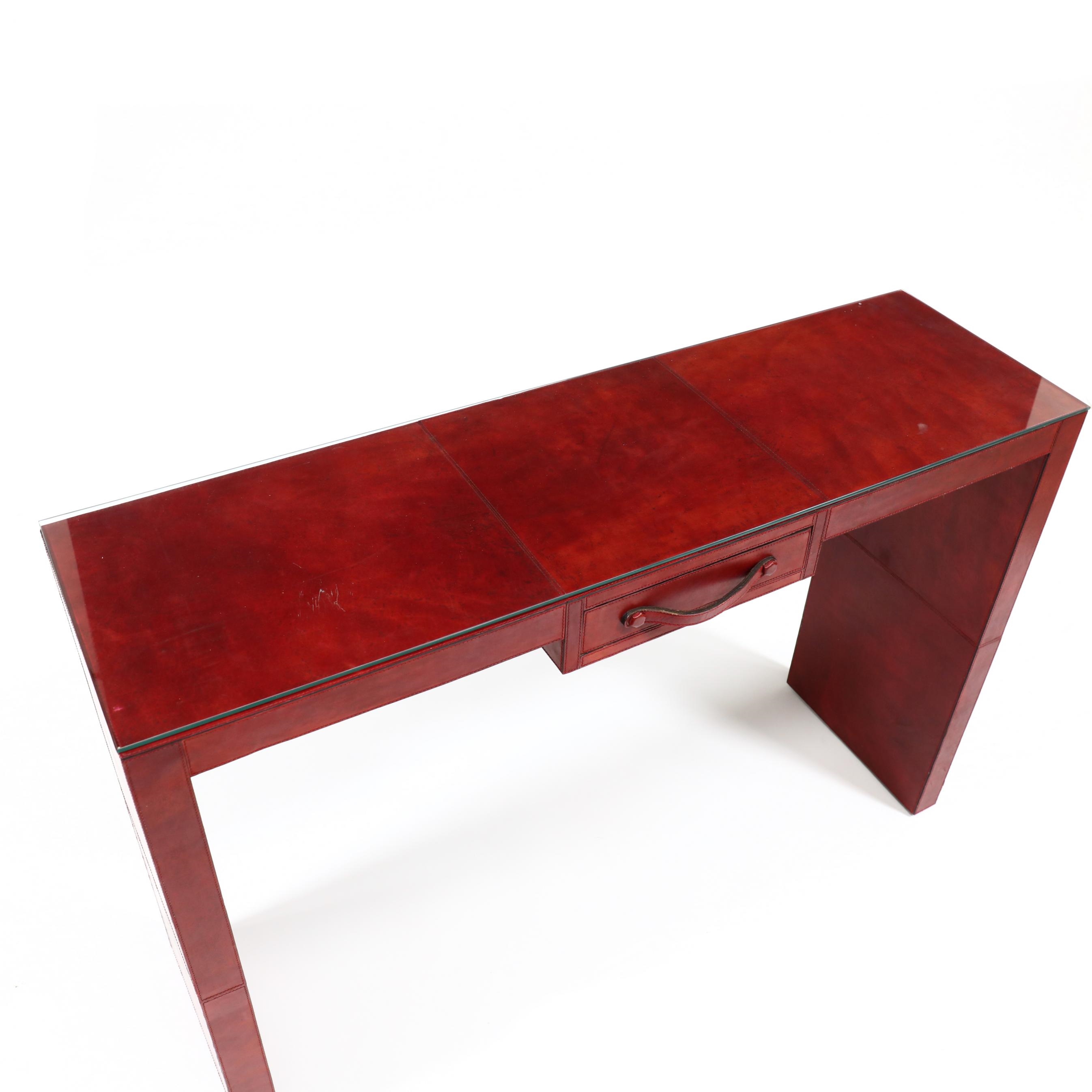 Jacques Adnet | Leather Wrapped Console Table | MutualArt