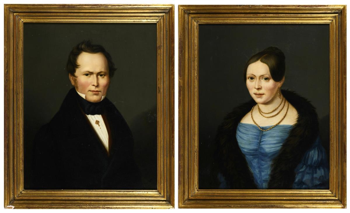 Carl Philipp Schwab | Biedermeier portrait pendants of a couple (1838 ...