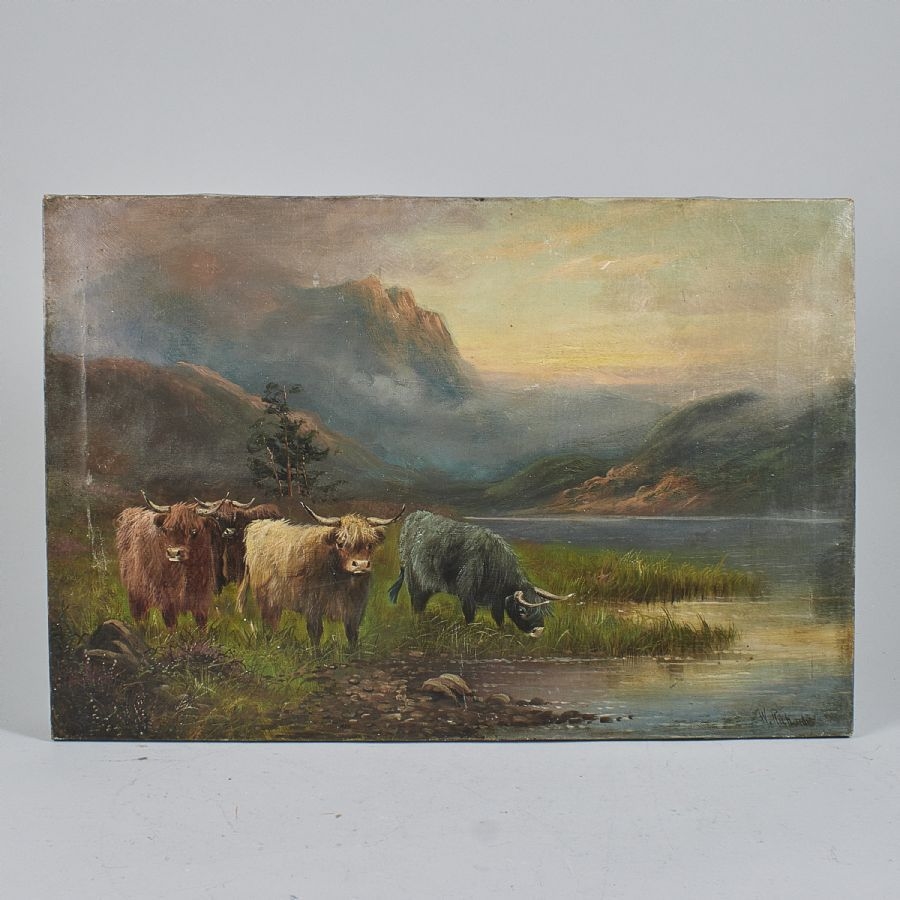 W. Richards | kör på höglandet. Signerad. Olja på duk | MutualArt