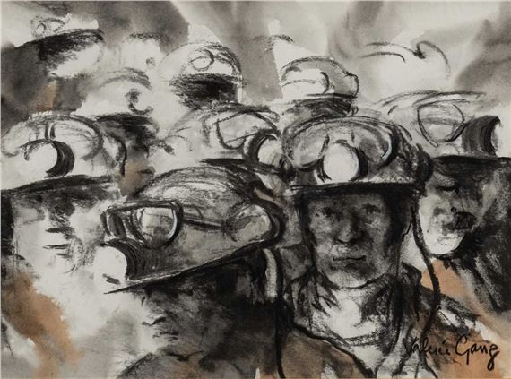 Valerie Ganz | ‡ VALERIE GANZ mixed media - group of miners | MutualArt