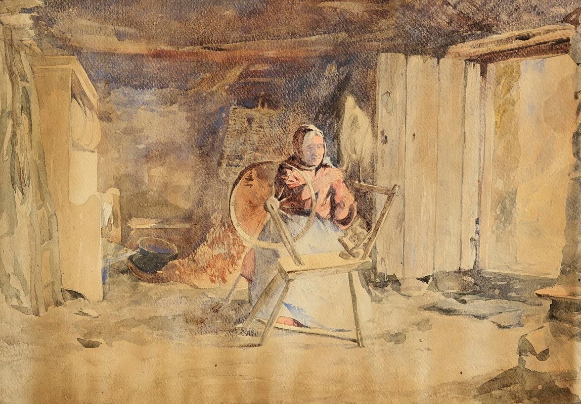 Alfred Downing Fripp | An Old Woman With A Traditional Spinning Wheel ...
