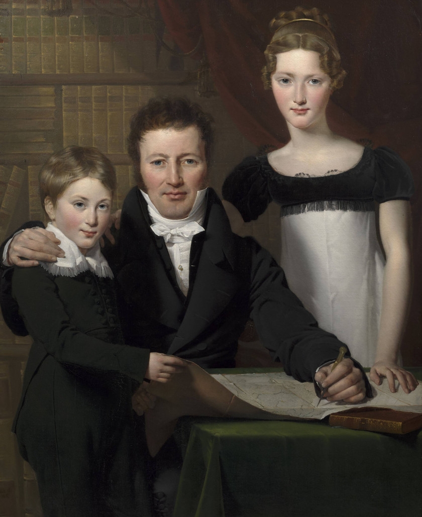 Claude Marie Dubufe | Portrait d'un homme et de ses deux enfants devant une carte ouverte (1790 ...