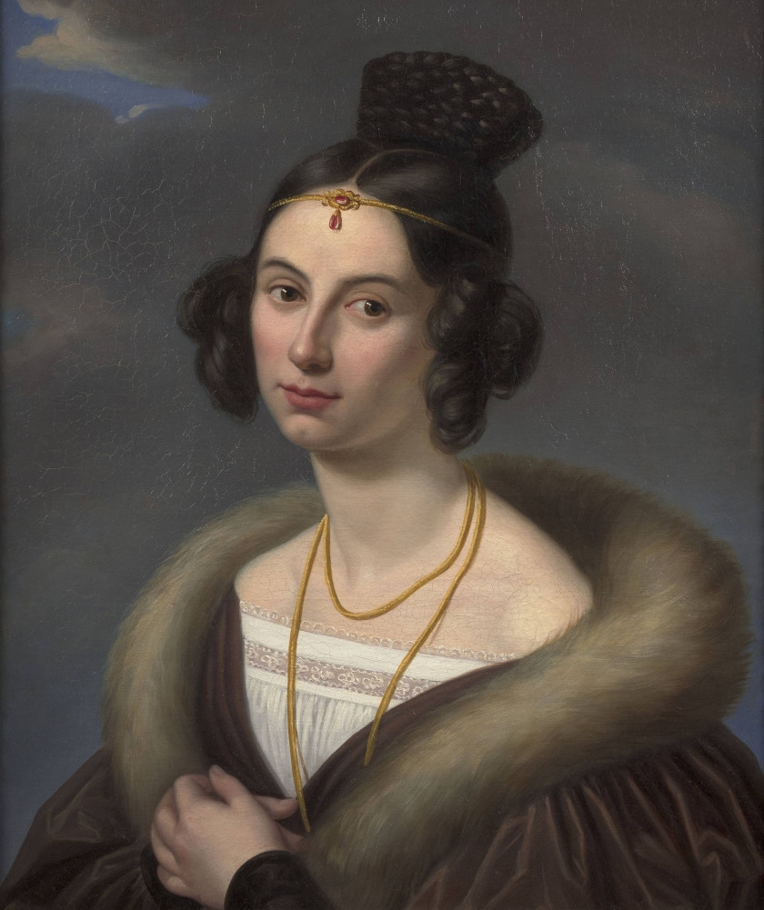 Pietro Benvenuti | Portrait de femme à la ferronière ornée de rubis ...