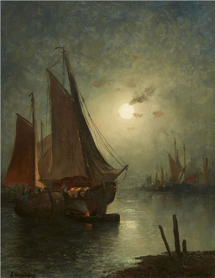Rudolf Giffinger | Rudolf Giffinger The River Schelde in Moonlight Oil ...