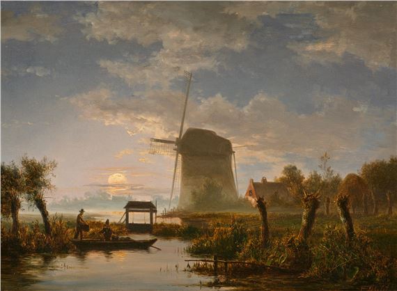 Jacobus Theodorus Abels | River and Mill in the Moonlight (1850) | MutualArt