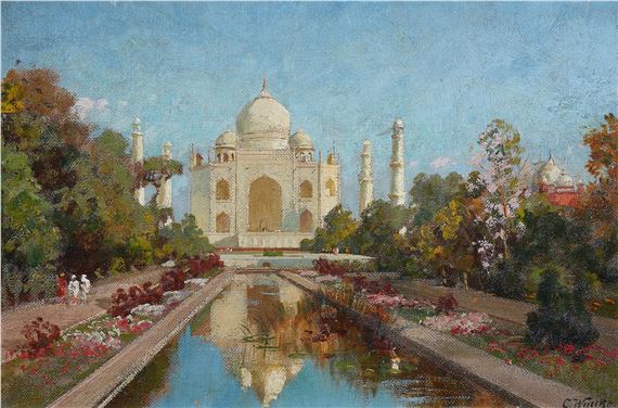 Carl Wuttke | Carl Wuttke View of the Taj Mahal Oil on canvas, mounted ...