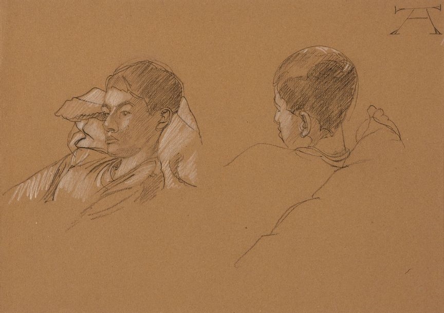 Augustin Rouart | Portrait of Jean-Marie at age 14, two head studies ...