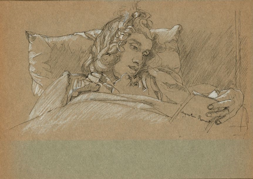 Augustin Rouart | Juliette reading in bed | MutualArt