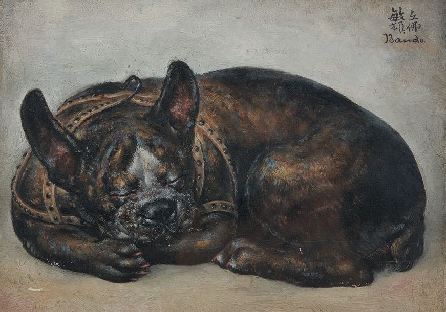 Toshio Bando | Bouledogue endormi Huile sur toile non montée sur ...