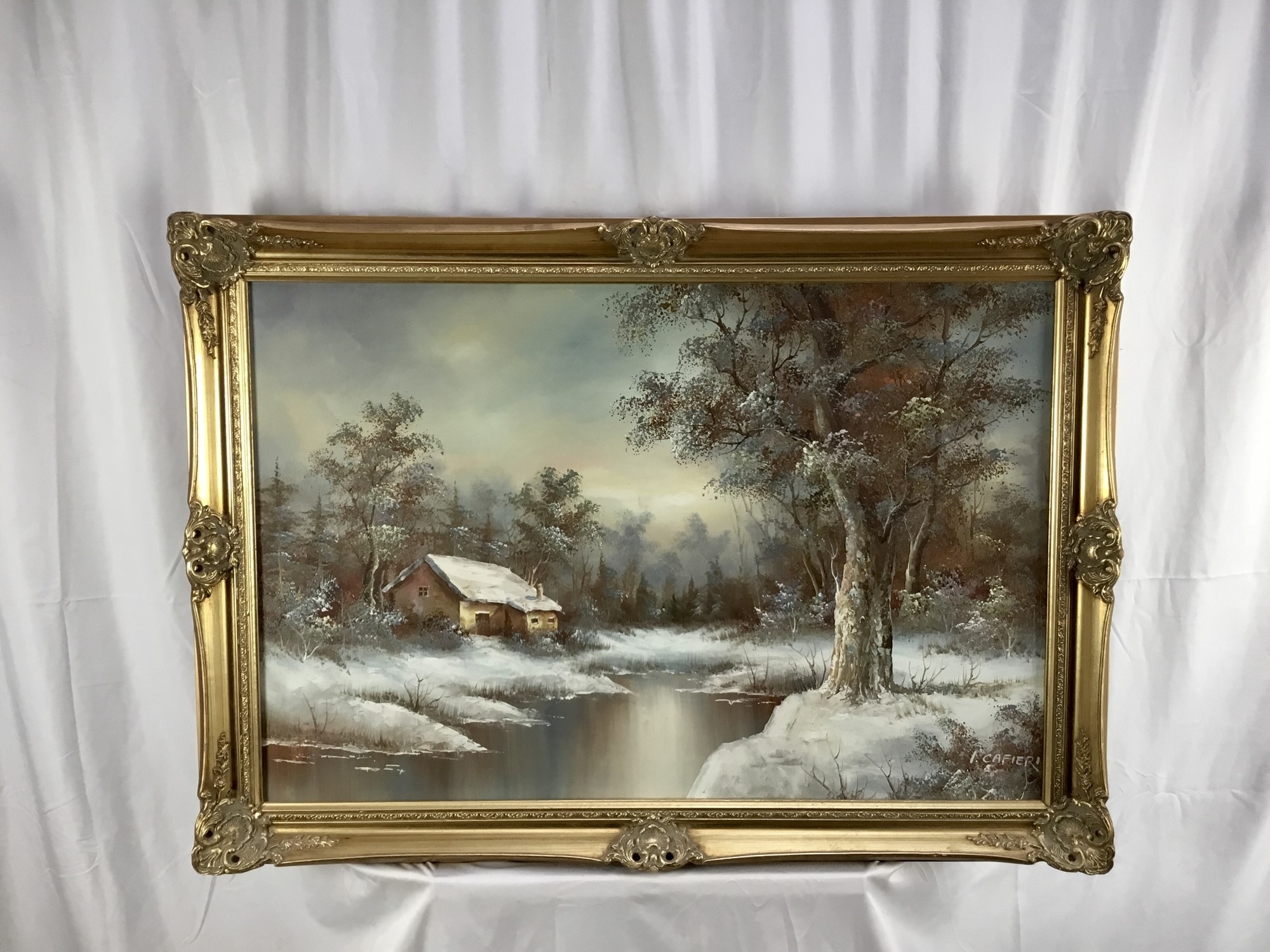 Irene Cafieri | winter woodland scene with cottage in foreground ...