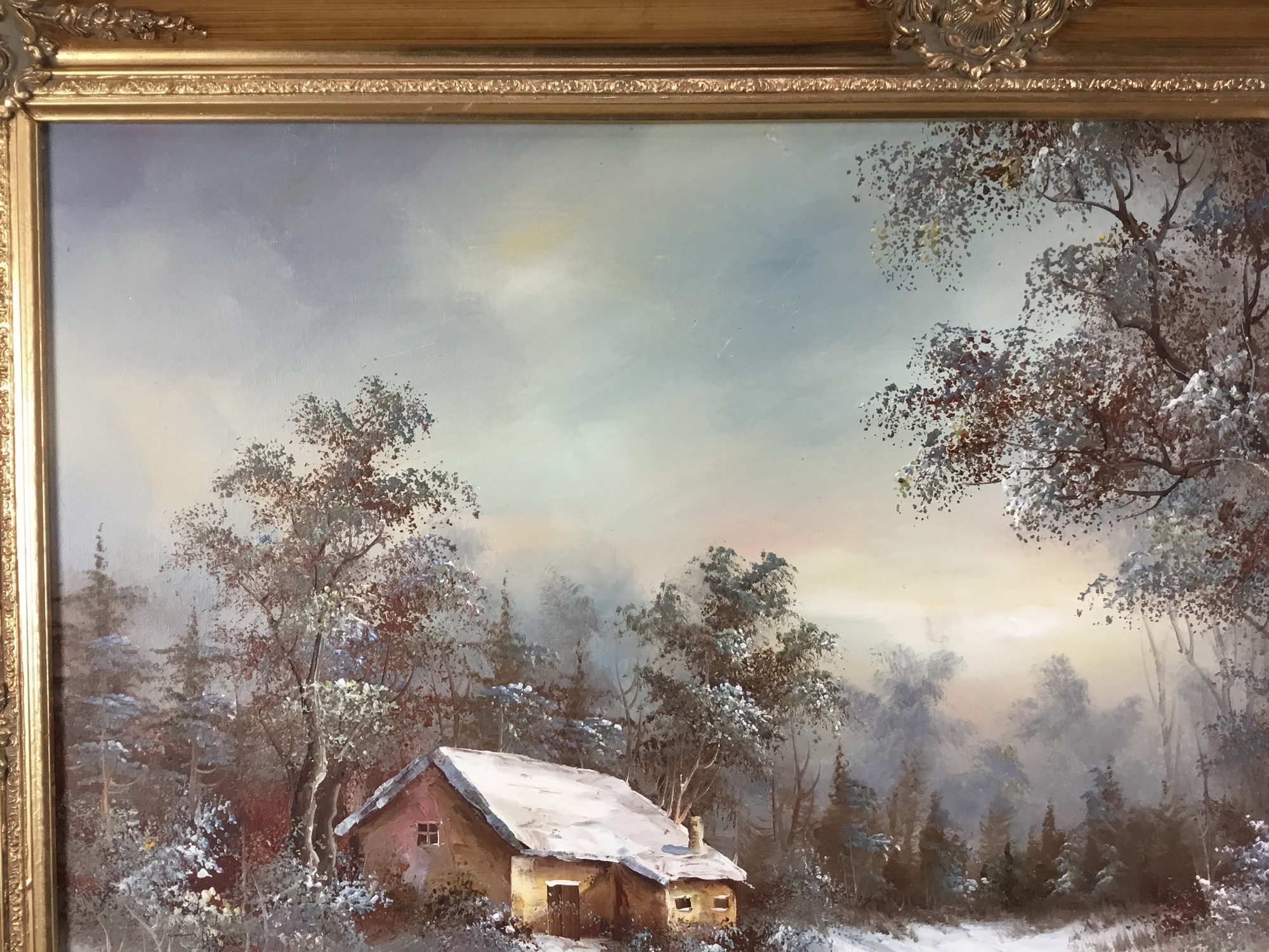 Irene Cafieri | winter woodland scene with cottage in foreground ...