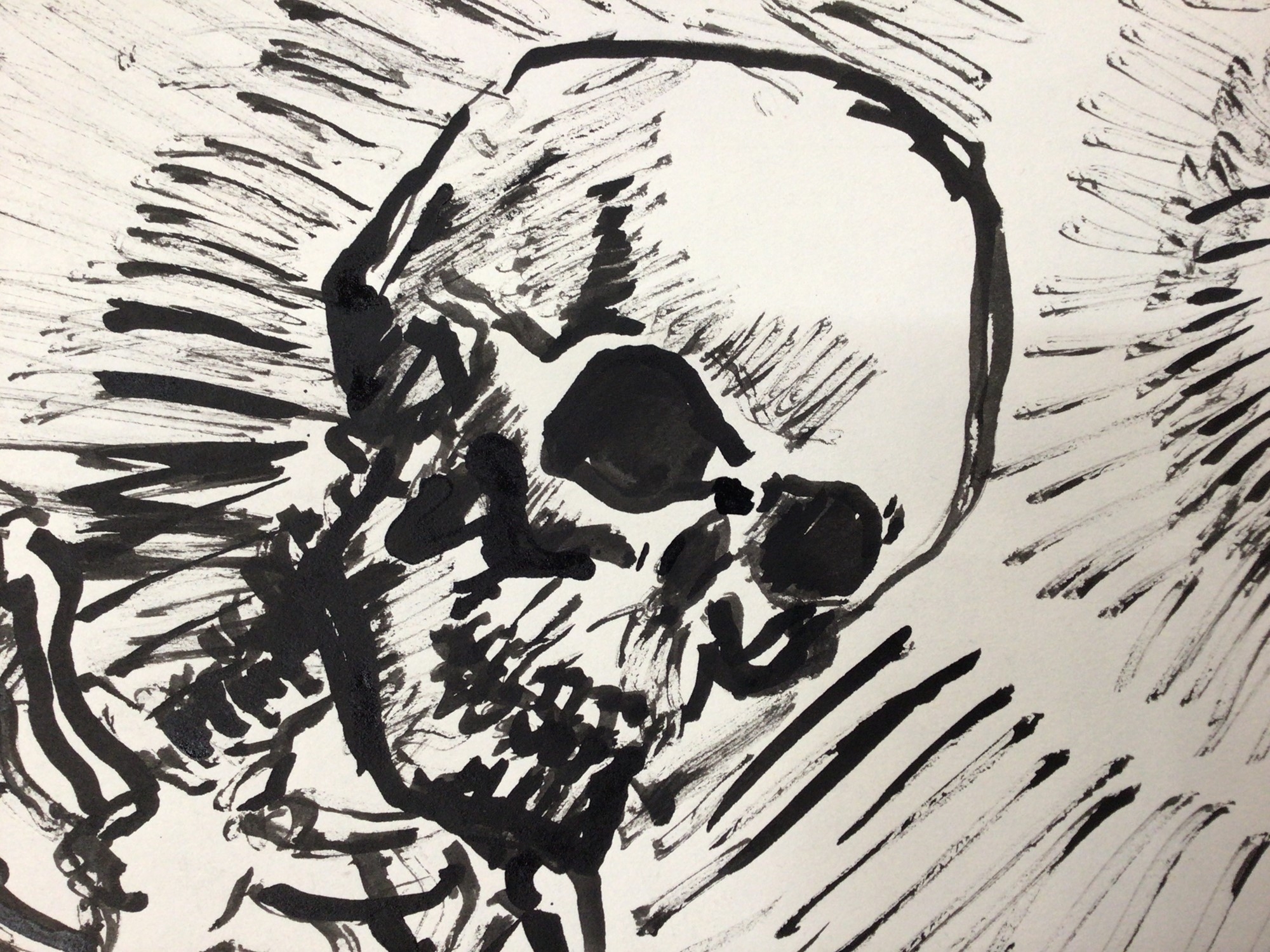 Colin Moss | depicting a living skeleton leaning over a corpse | MutualArt