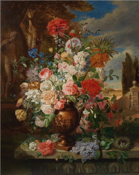 John Wainwright | Summer flowers and a bird's nest before a terrace ...