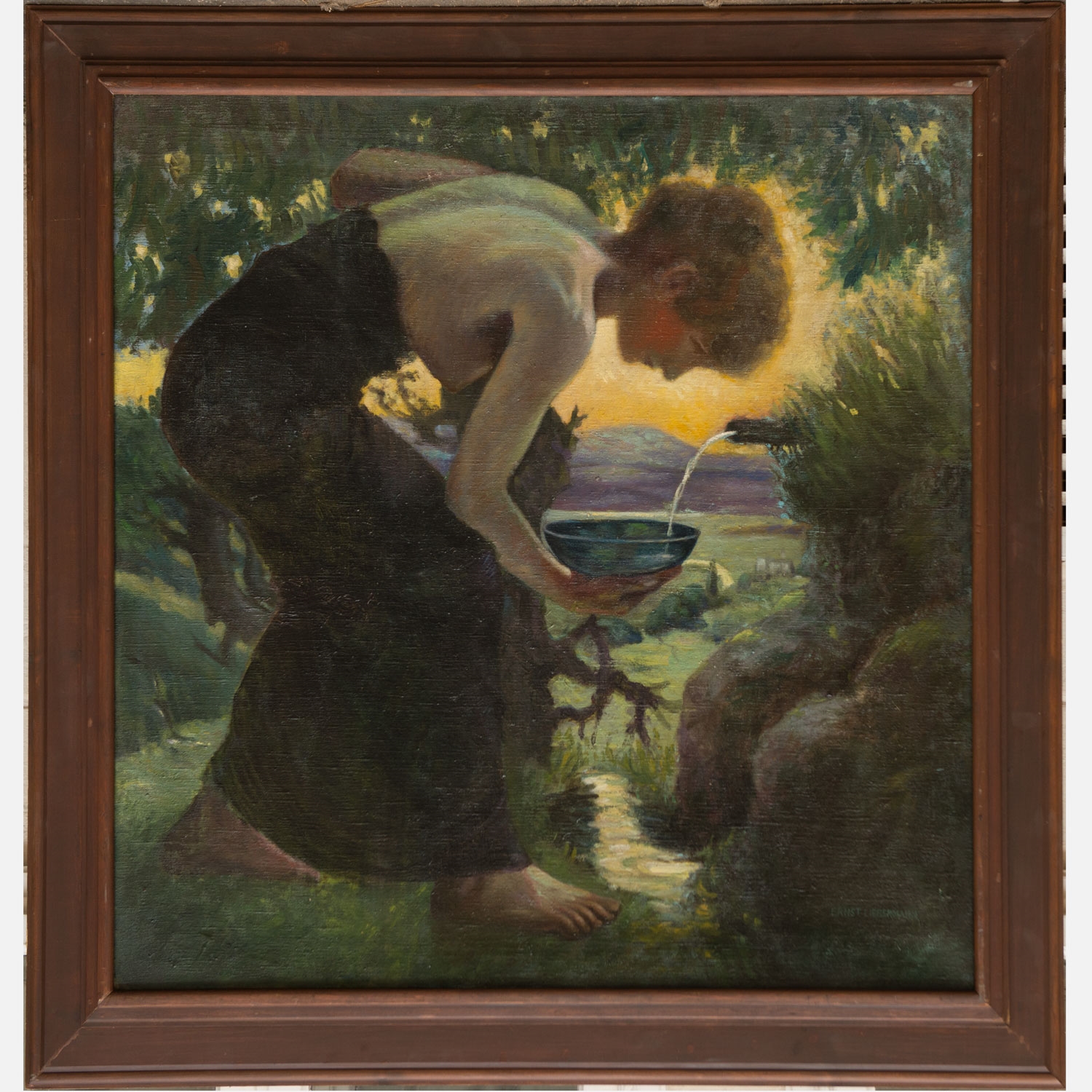 Ernst Liebermann | Girl by a fountain | MutualArt