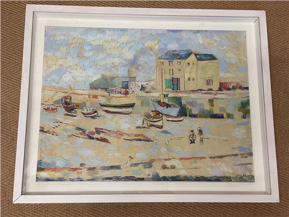 Martina Thomas | Cornish landscape with two figures and seagulls in ...