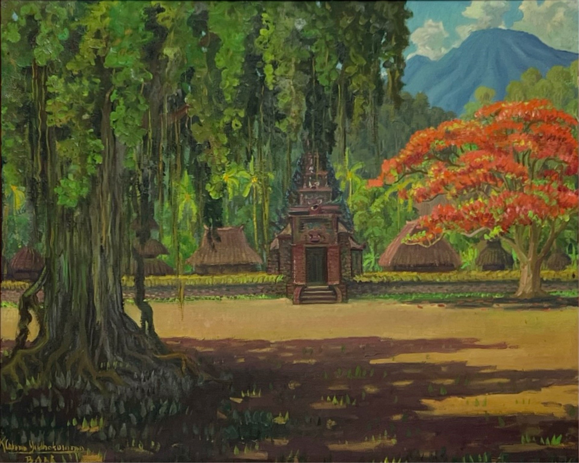 Kartono Yudhokusumo | Bali Landscape with Temple and Royal poinciana ...