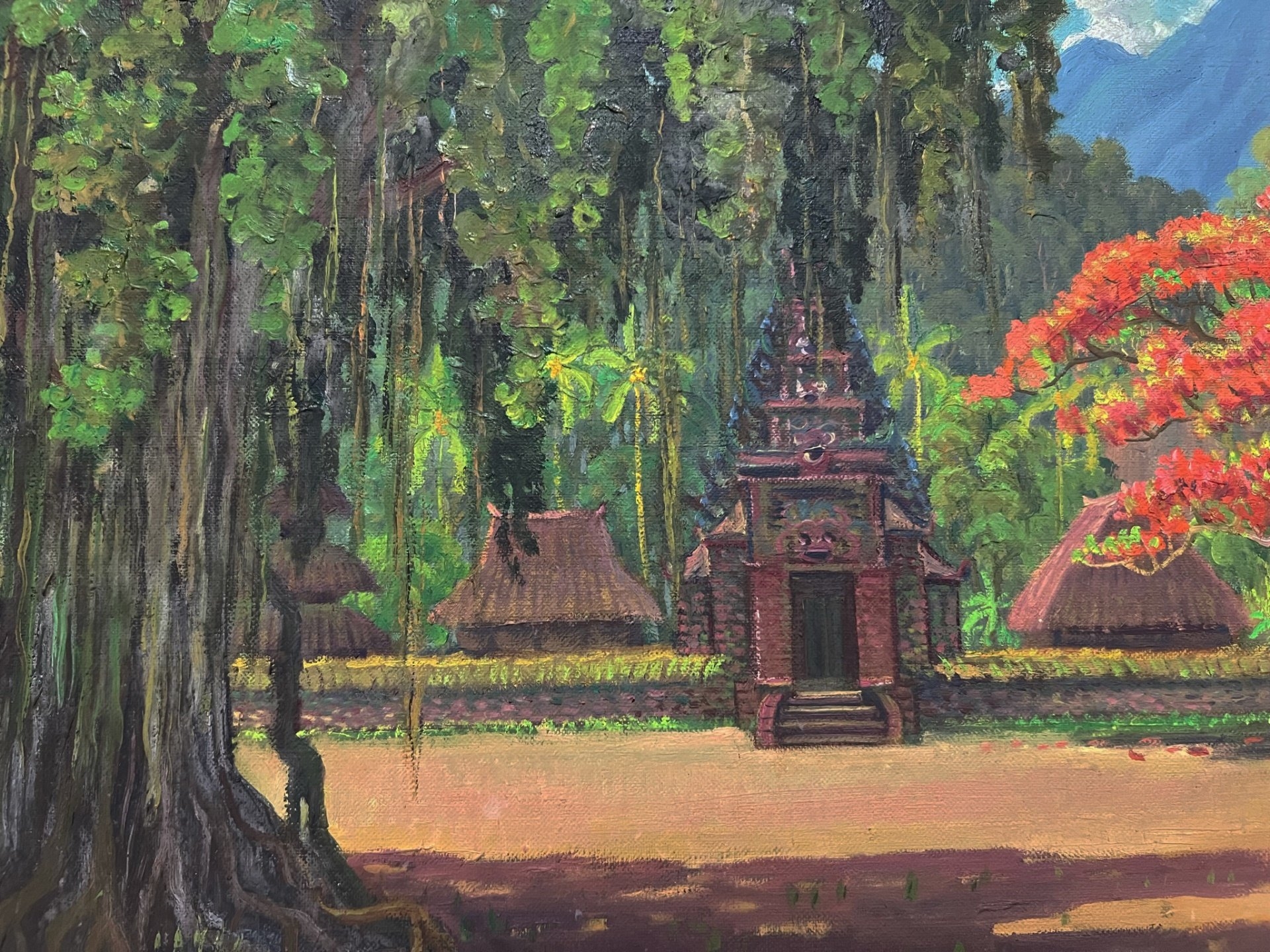 Kartono Yudhokusumo | Bali Landscape with Temple and Royal poinciana ...