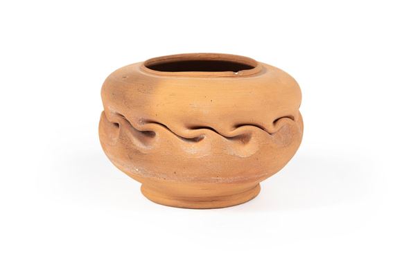 George Ohr | squat bulbous form with in-body twist (1905) | MutualArt