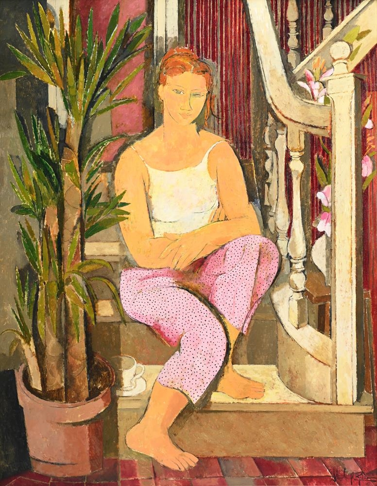 Alfredo Roldán | MUJER SENTADA EN LA ESCALERA | MutualArt