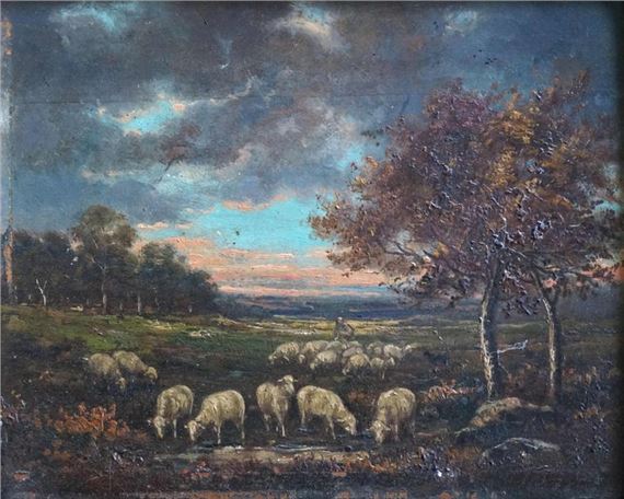 Jean Leclair | Jean LECLAIR (1919-1996) Herd of sheep at dusk | MutualArt