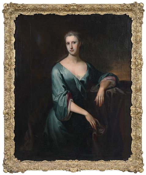Michael Dahl | Portrait of Lady in a Blue Satin Gown | MutualArt