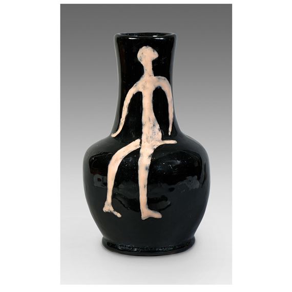 Jean Buffile | Ceramic vase with black background and human motifs ...