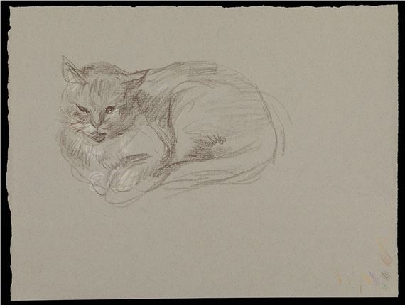 Paul Cadmus | Paul Cadmus Cat Crayon on Paper Drawing | MutualArt