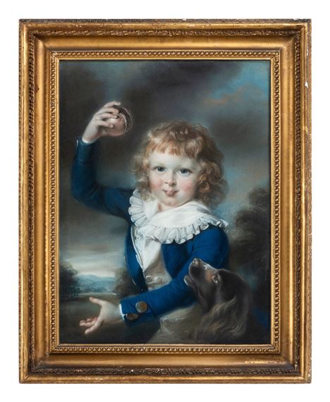 John Russell | Portrait of a Boy Playing Fetch with His Dog | MutualArt