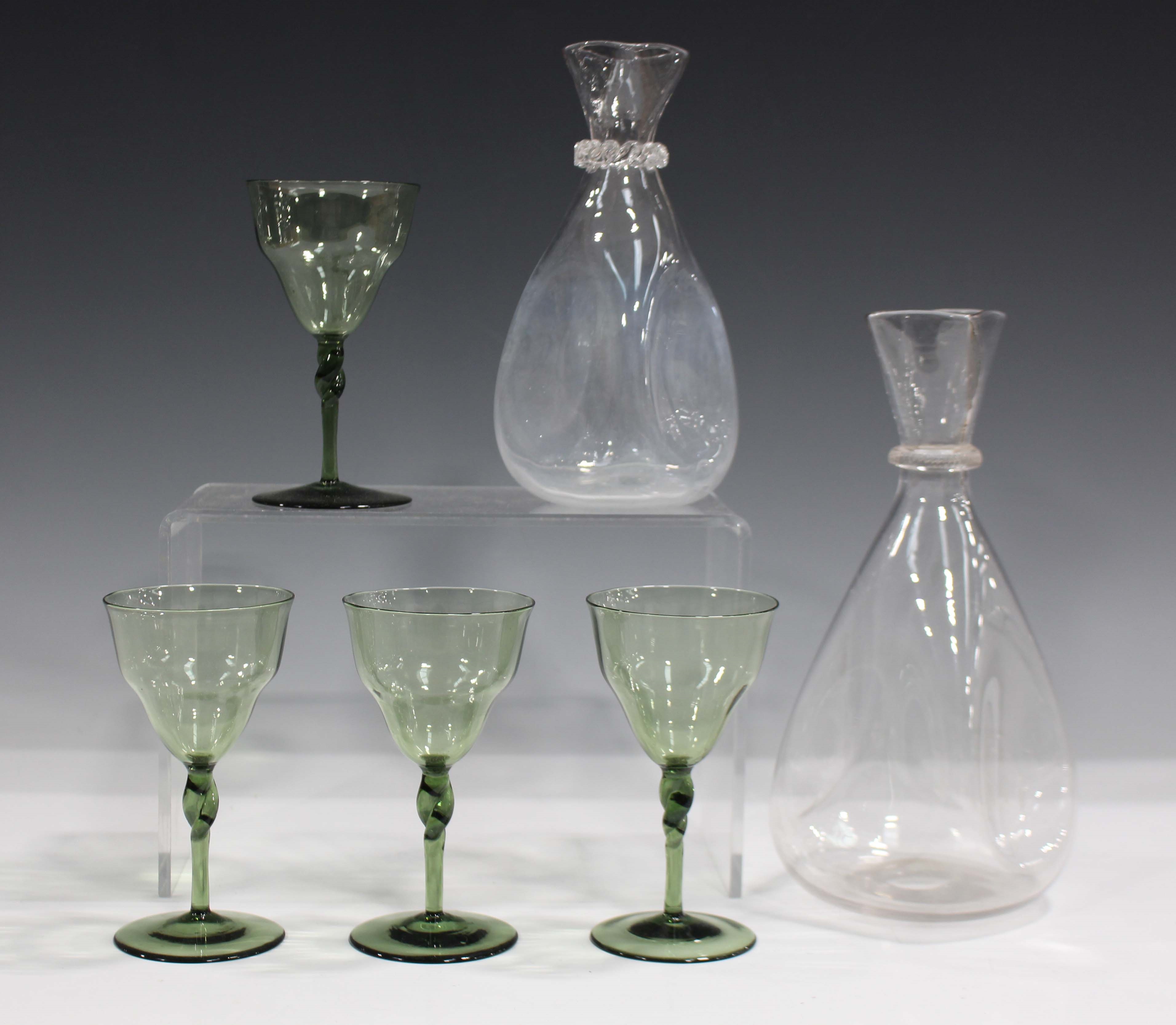 Morris Bill | Four James Powell & Sons olive green tinted wine glasses ...
