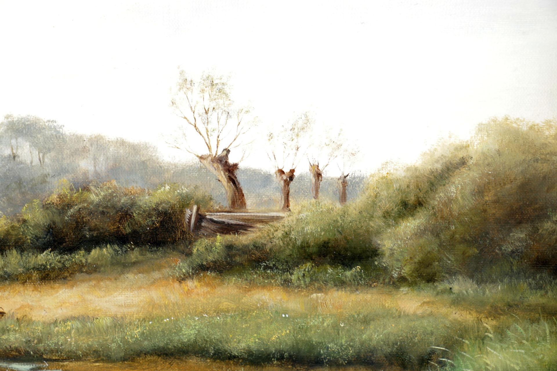 Johannes Hessel Brolsma | Rivierlandschap met visser en personen ...