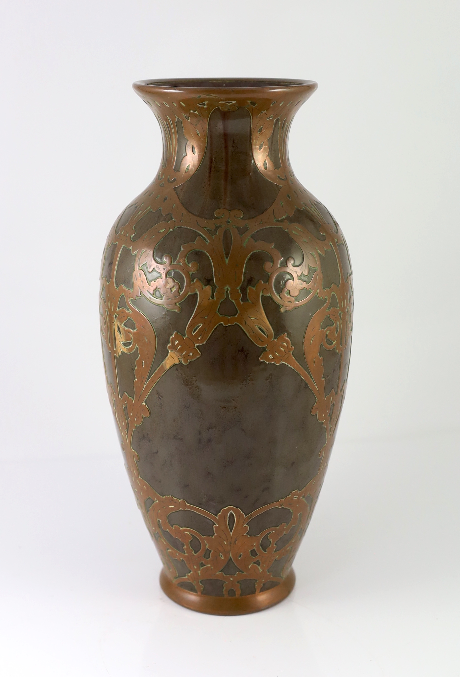 Peter Behrens | . An Art Nouveau pottery and copper overlaid vase by Marzi & Remy | MutualArt