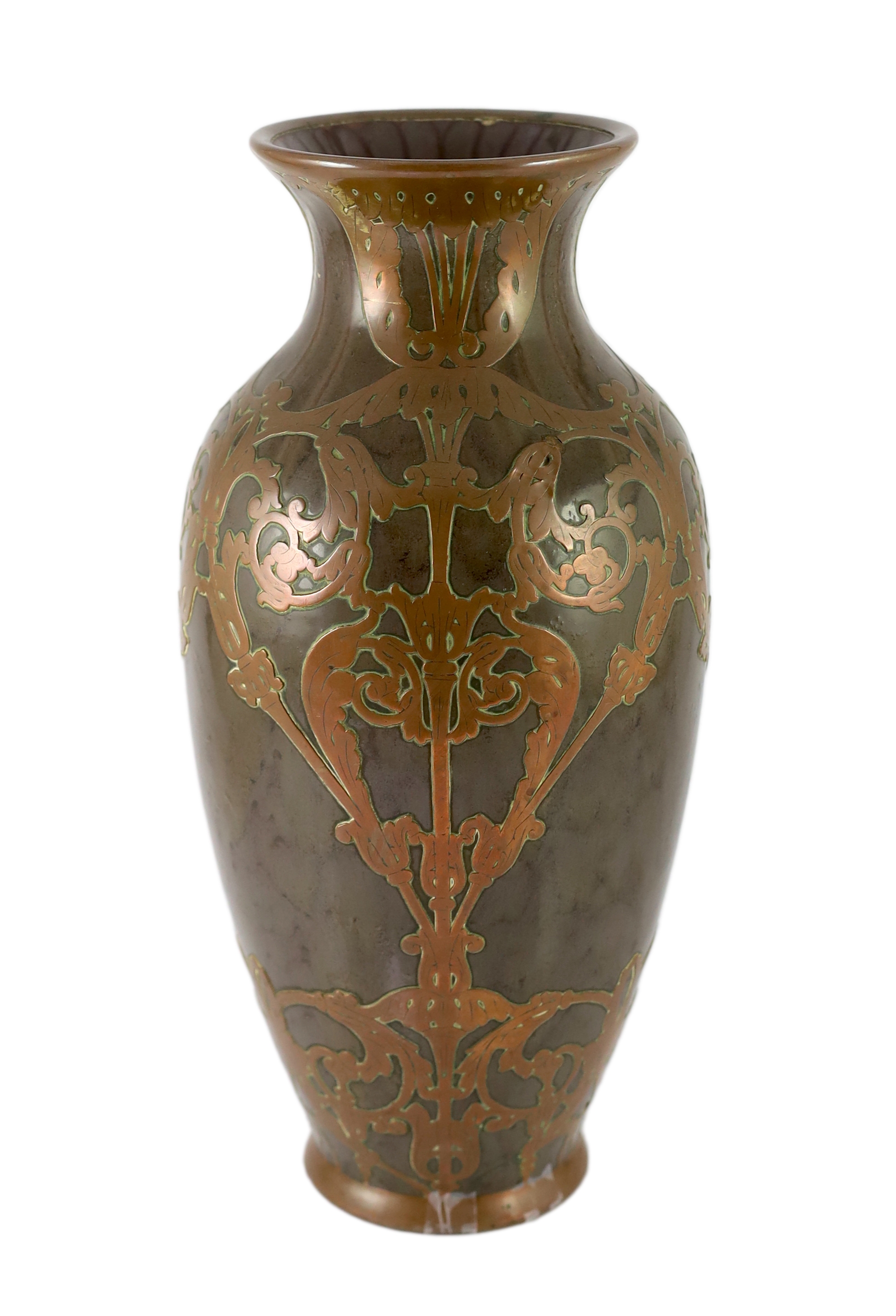 Peter Behrens | . An Art Nouveau pottery and copper overlaid vase by Marzi & Remy | MutualArt