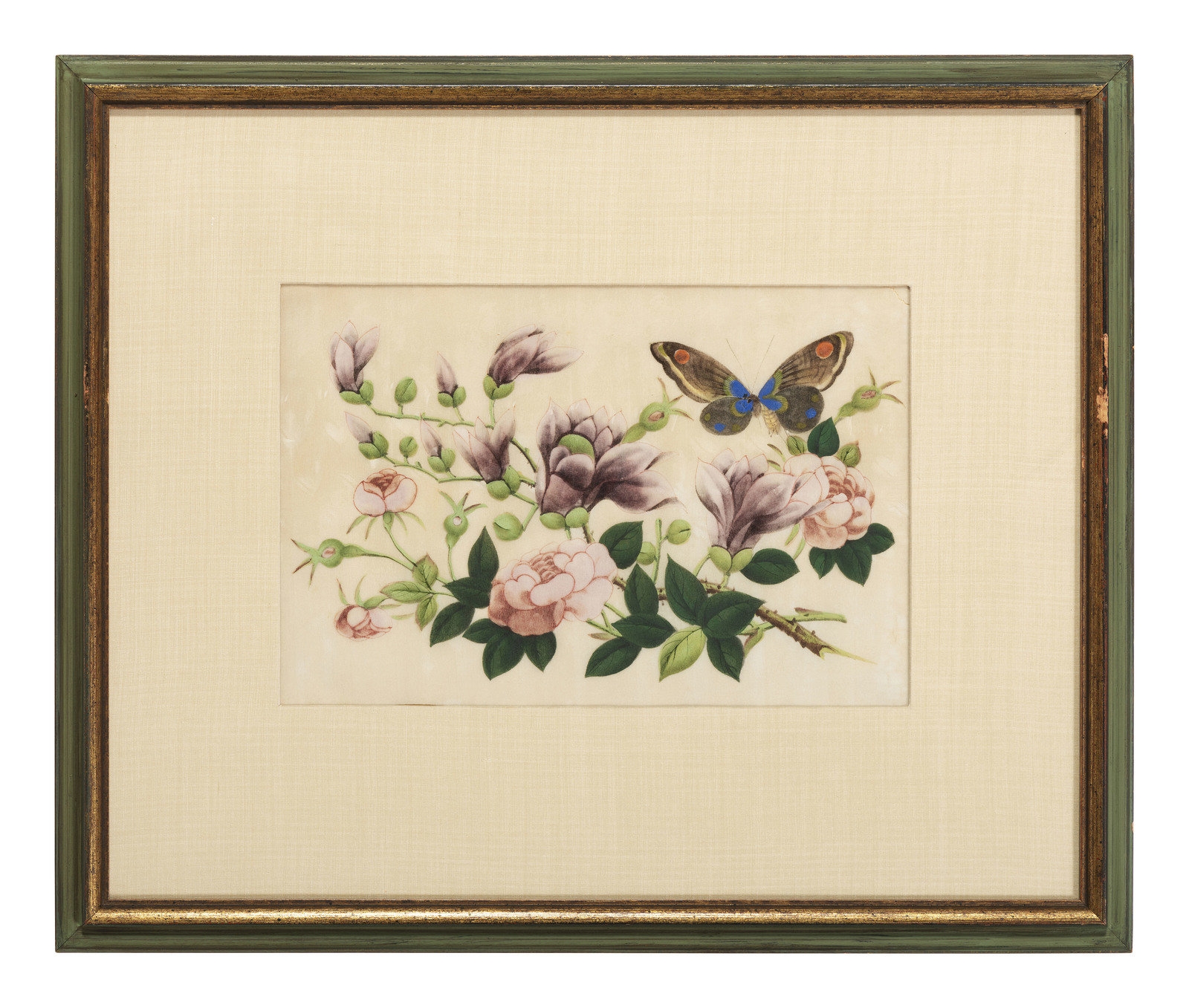 Chinese Export School | Three Chinese Pith Paintings of Butterflies and ...